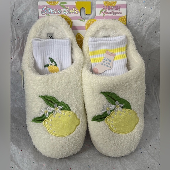 Shoes | Moon Cake Memory Foam Lemon Sparkle Slipper And Sock Set | Poshmark